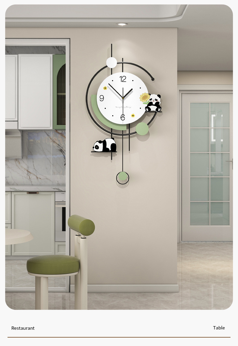 Cream Style Wall Clock Living Room High-End Home Creative Panda ...