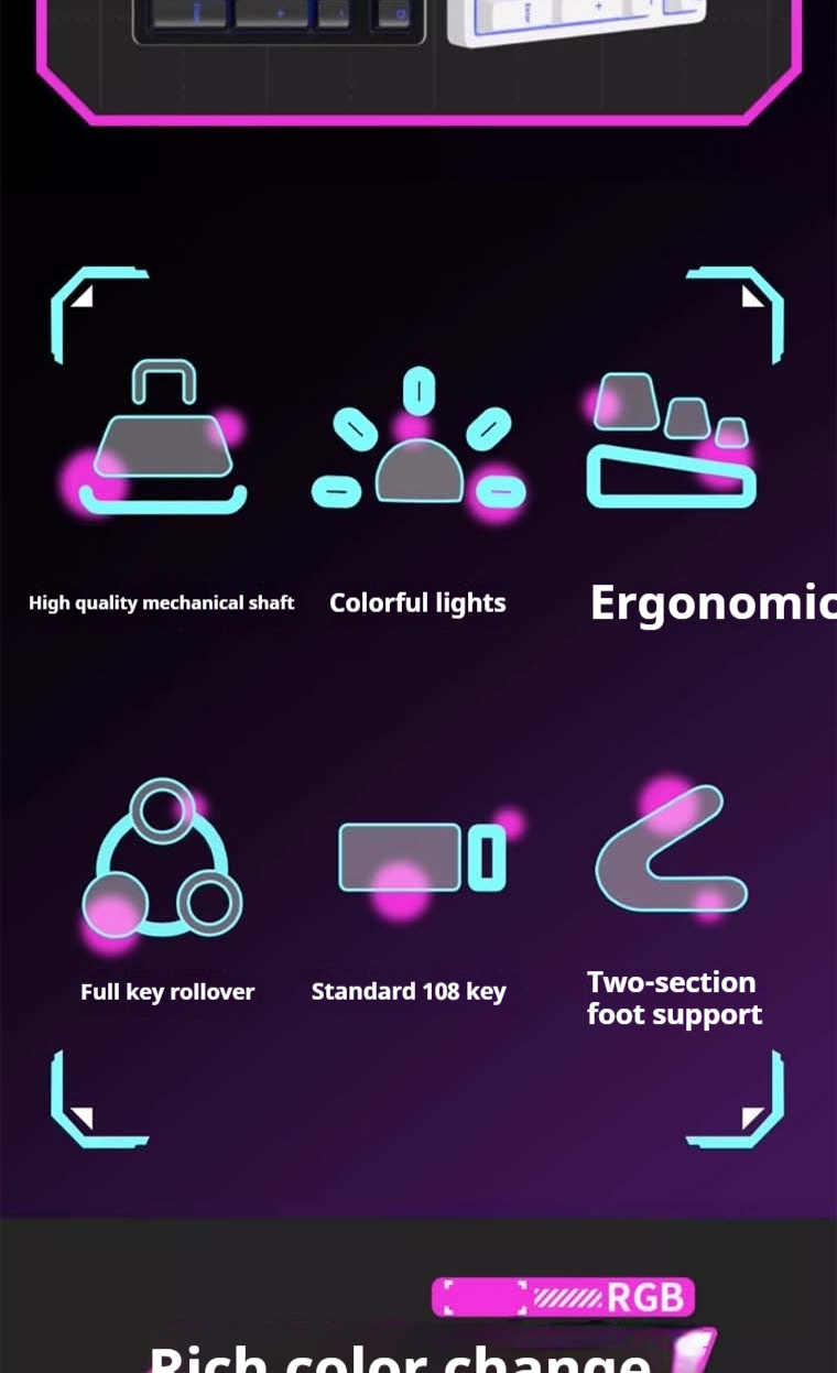 iKBC Z108 wired mechanical keyboard electronic sports game RGB dazzling light effect | Shopee ...