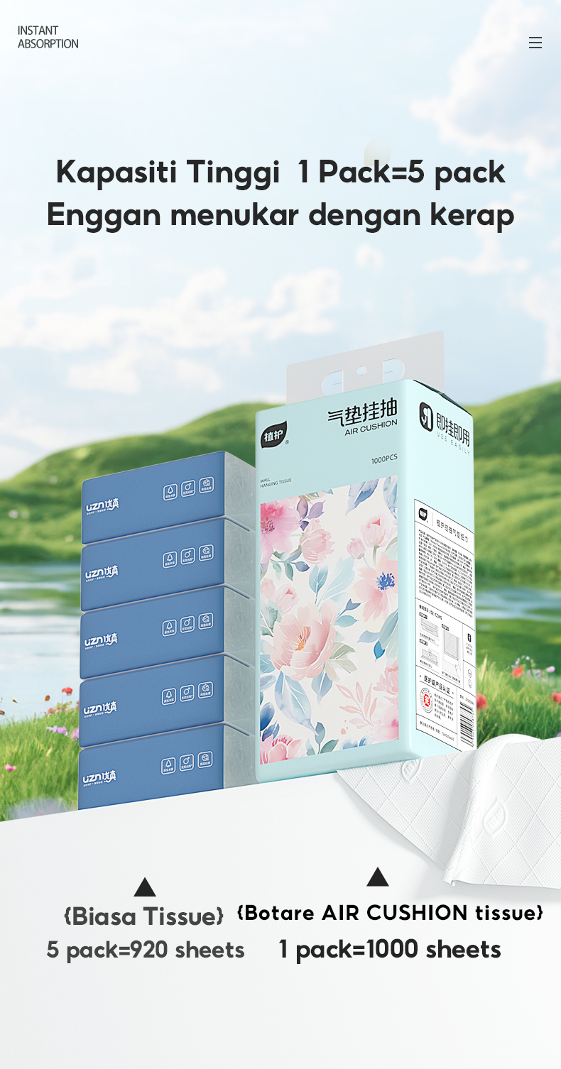 [6 pcs]Botare Air Cushion Tissue Deluxe Soft Pack Facial Tissue Large 4 ...