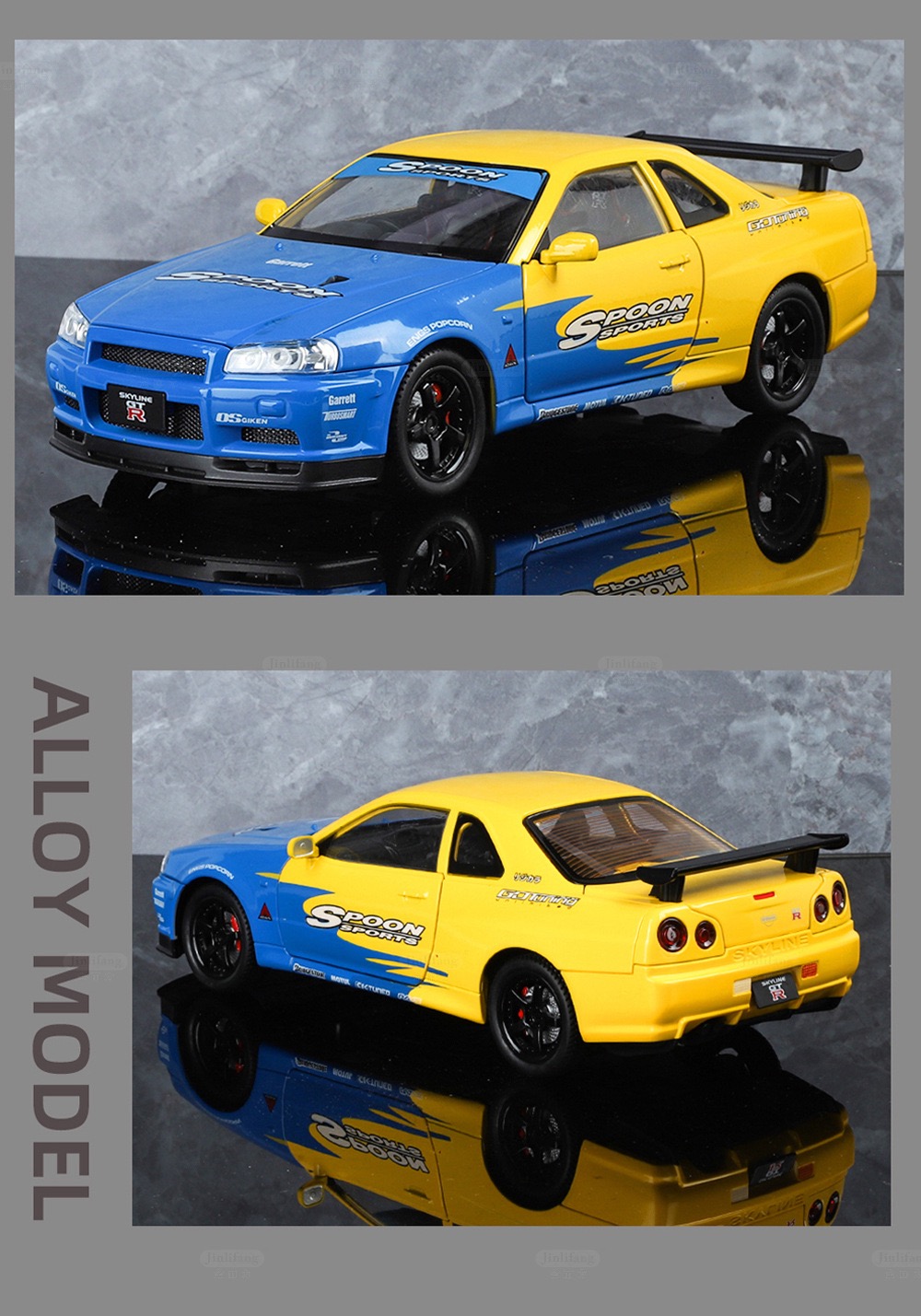 【RUM】1:24 Scale Nissan GTR R34 Skyline Alloy Car Model Light & Sound ...