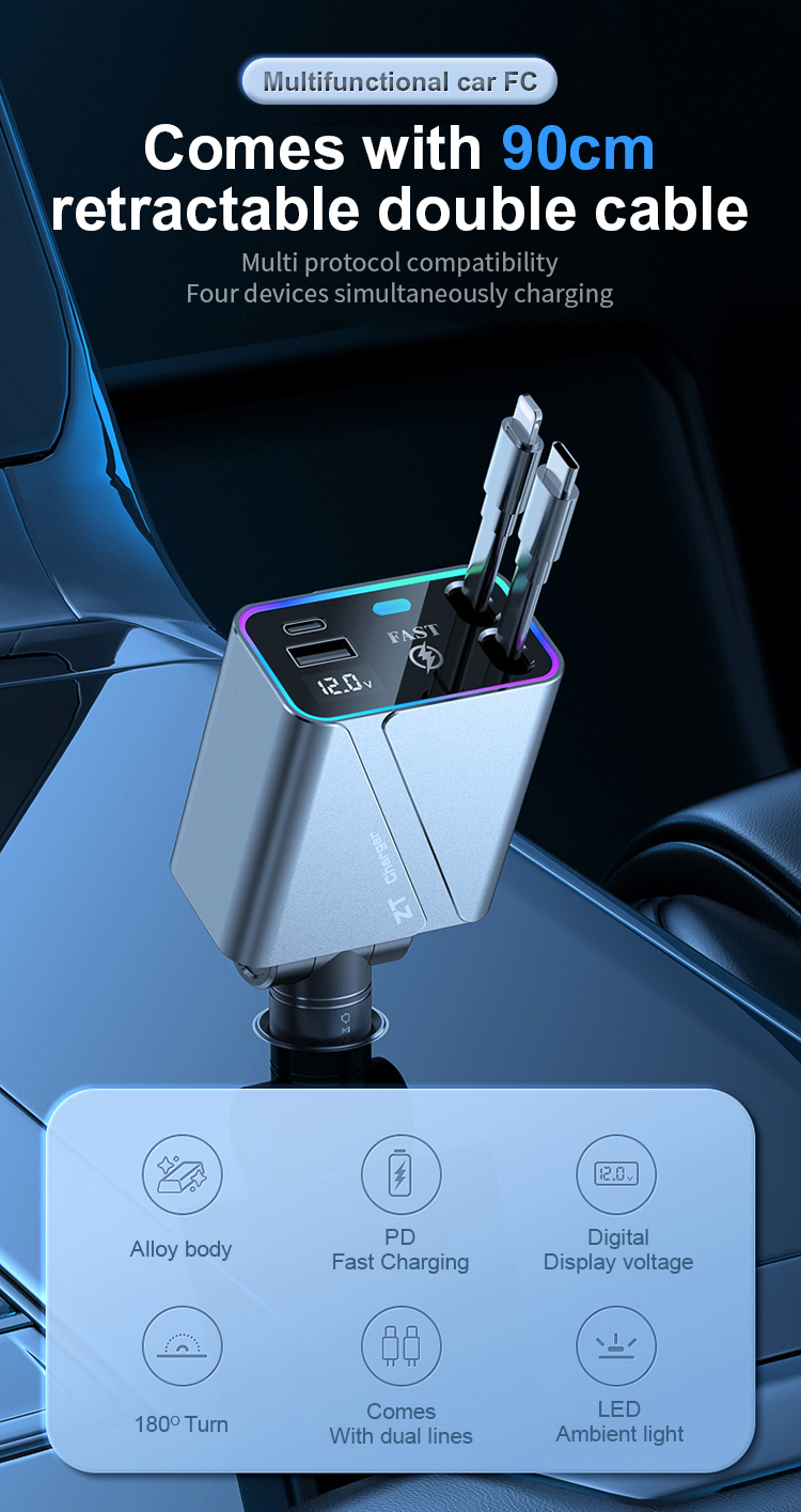 Car Charger 175 W Breathing Atmosphere Light 1 Drag 4 Car Fast Charging ...