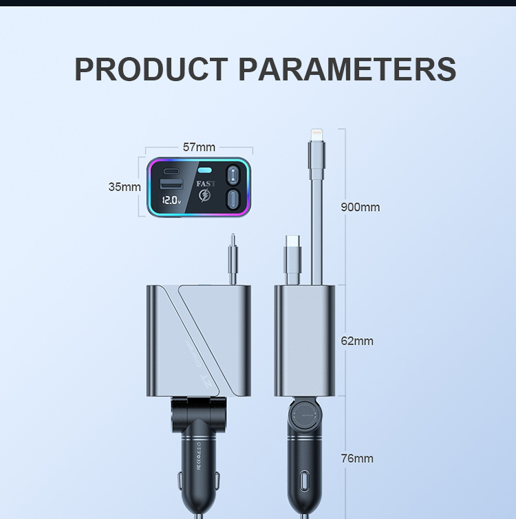 【Ship In 24h】175 W 4 In 1 Car Charger Breathing Atmosphere Light 1 Drag ...