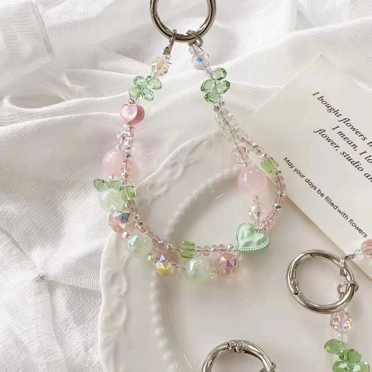 New Style Korean Version Pink Green Love Flower Crystal Glass Double ...