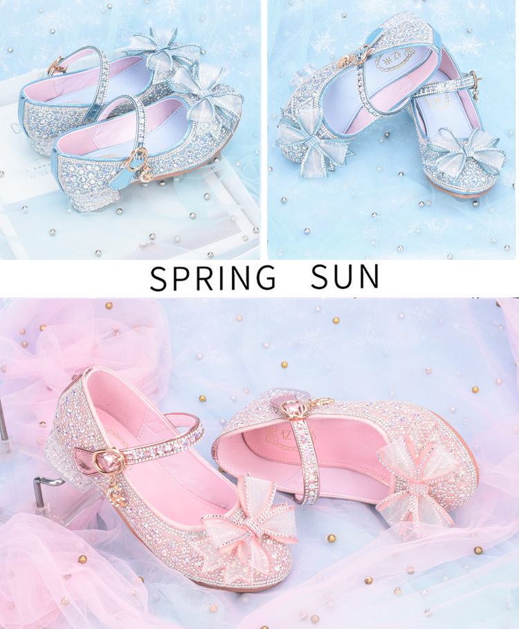 New Girls Princess Shoes Children High Heels Crystal Rhinestone Pearl ...