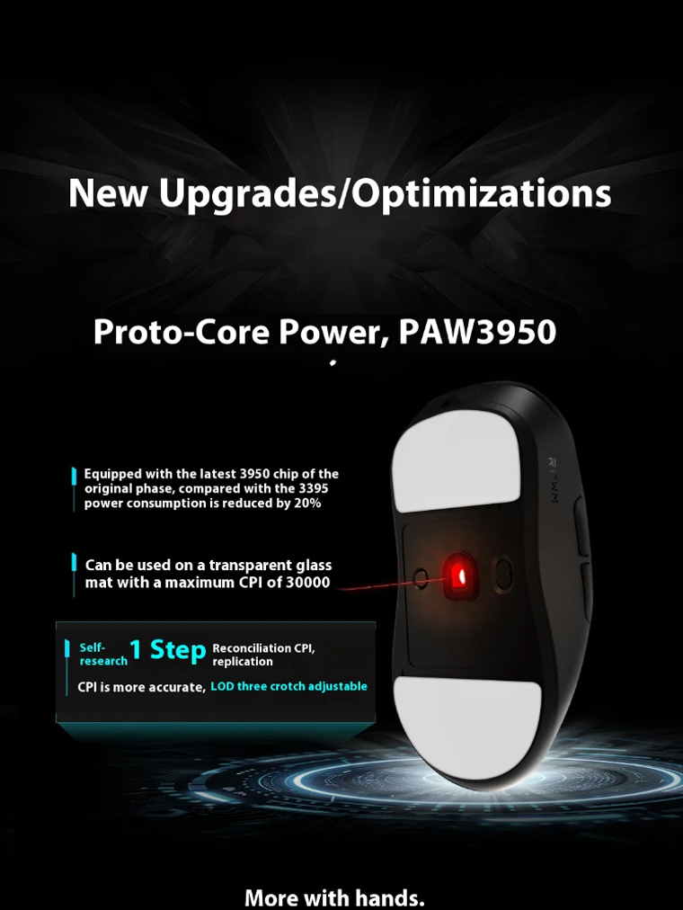 RAWM ES21 lightweight wireless gaming mouse, Nordic 52840, PAW3950, 8K return rate, skin like ...
