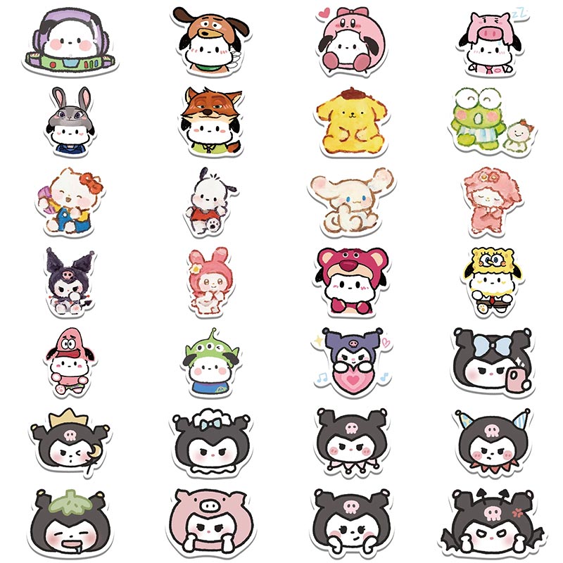 56pcs Sanrio Stickers Cute Hello Kitty Cinnamoroll Kuromi My Melody ...