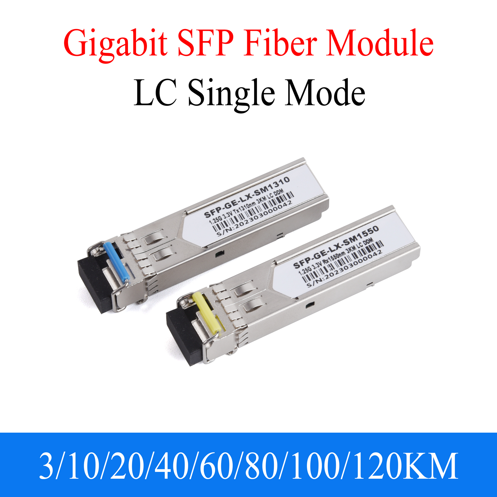 1Pair Gigabit Fiber SFP Module 1000M LC 1.25G 1310nm/1550nm Single Mode ...