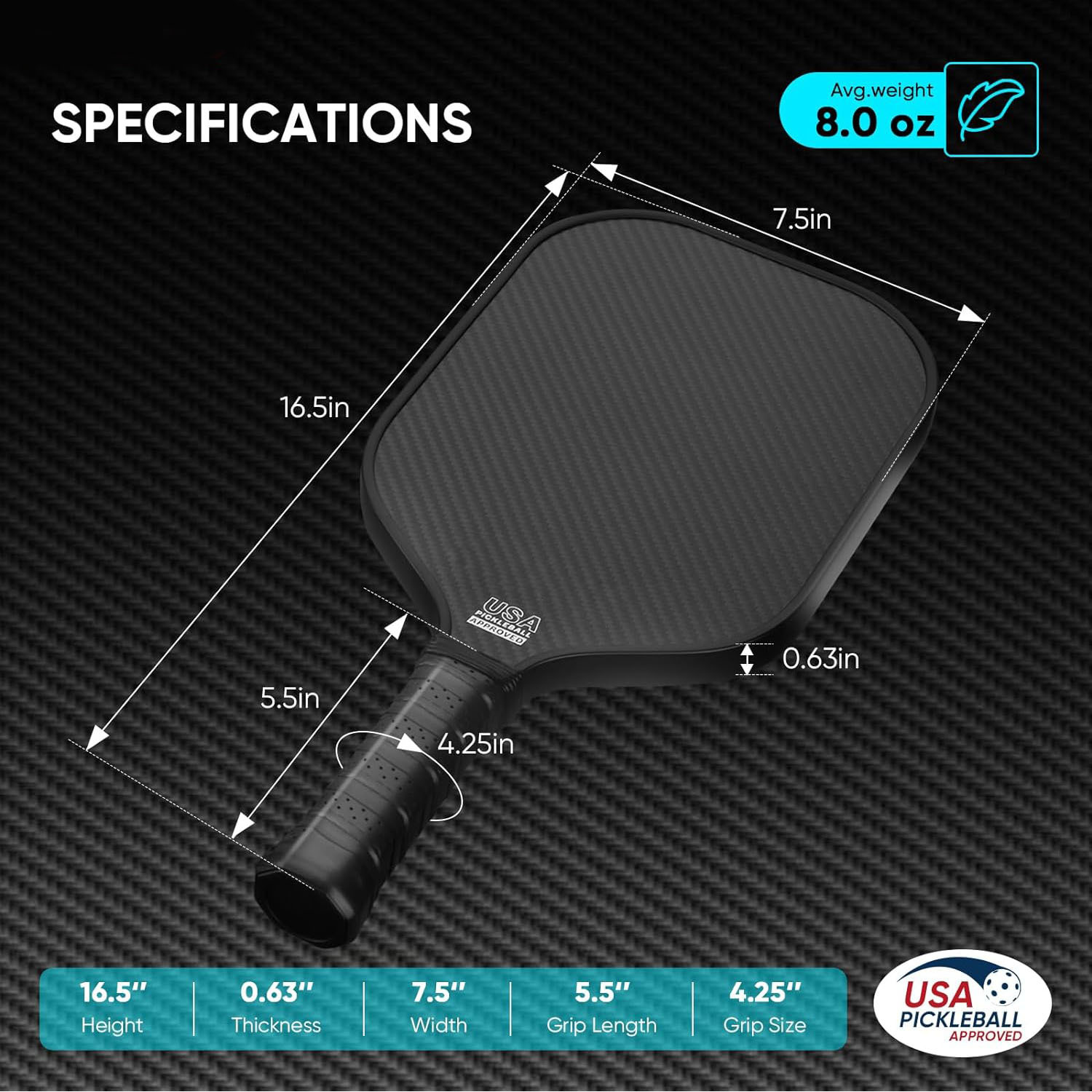 Pickleball Paddle Carbon Fibre 3K 1 PCS, USAPA Approved Pickleball ...