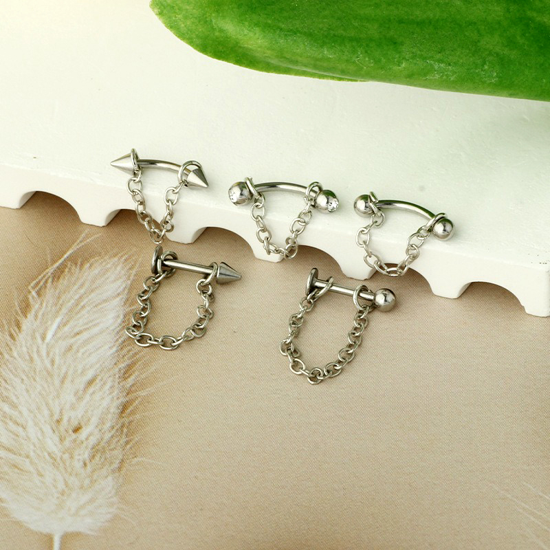 Stainless steel lip studs, chains, round balls, pointed lips, tapered ...