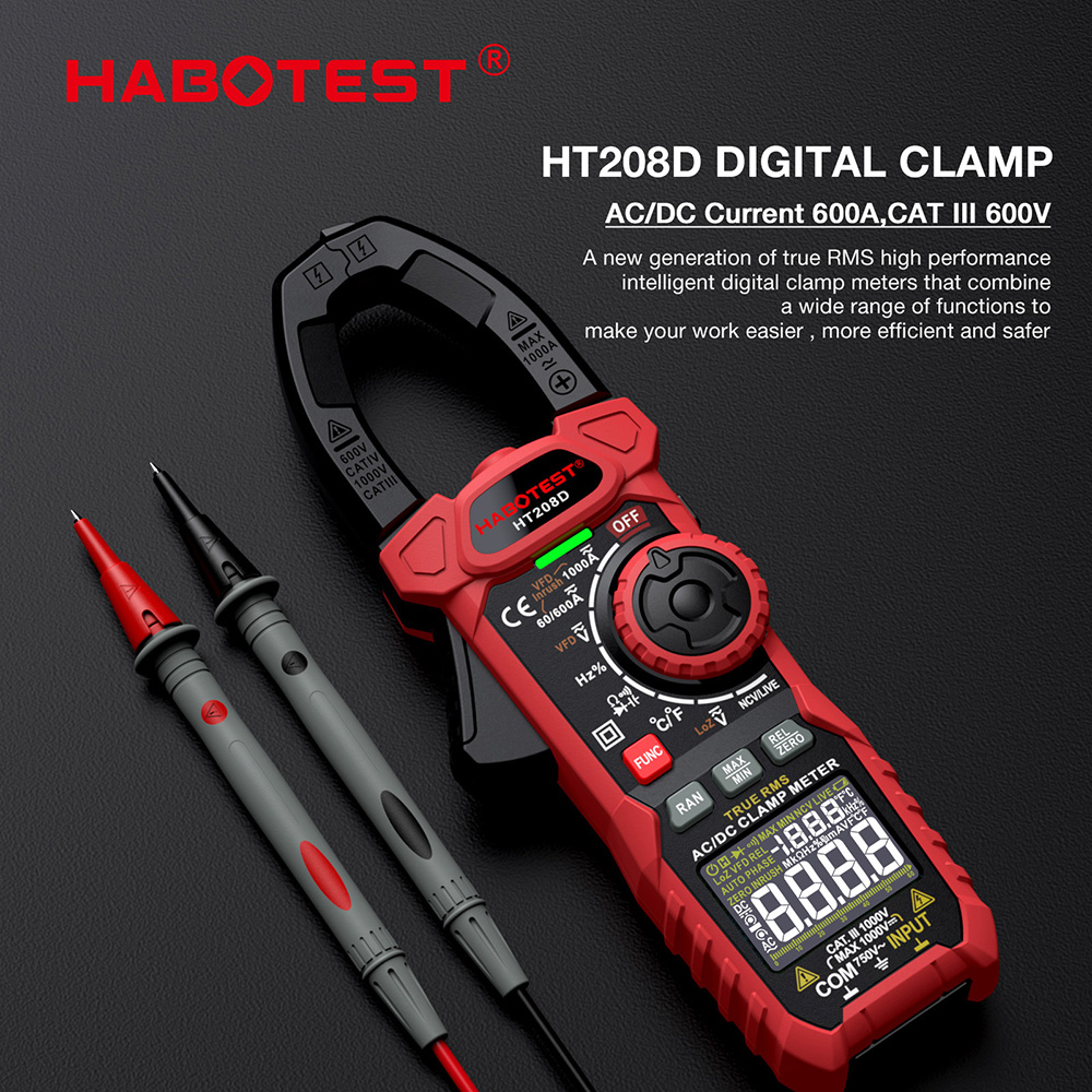 HABOTEST HT208D HT89 Test Pen Digital Clamp Meter Pro 1000A 1000V AC DC ...
