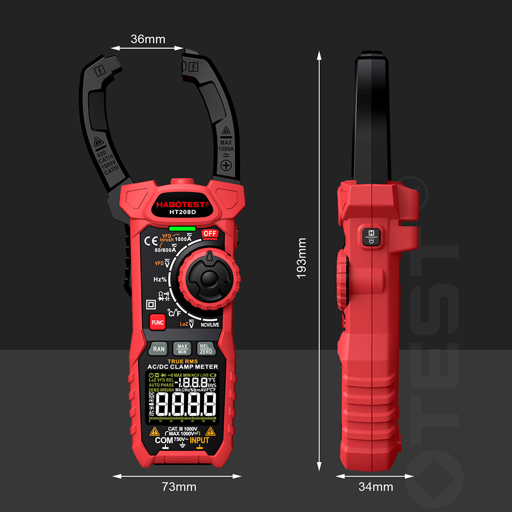 HABOTEST HT208D HT89 Test Pen Digital Clamp Meter Pro 1000A 1000V AC DC ...
