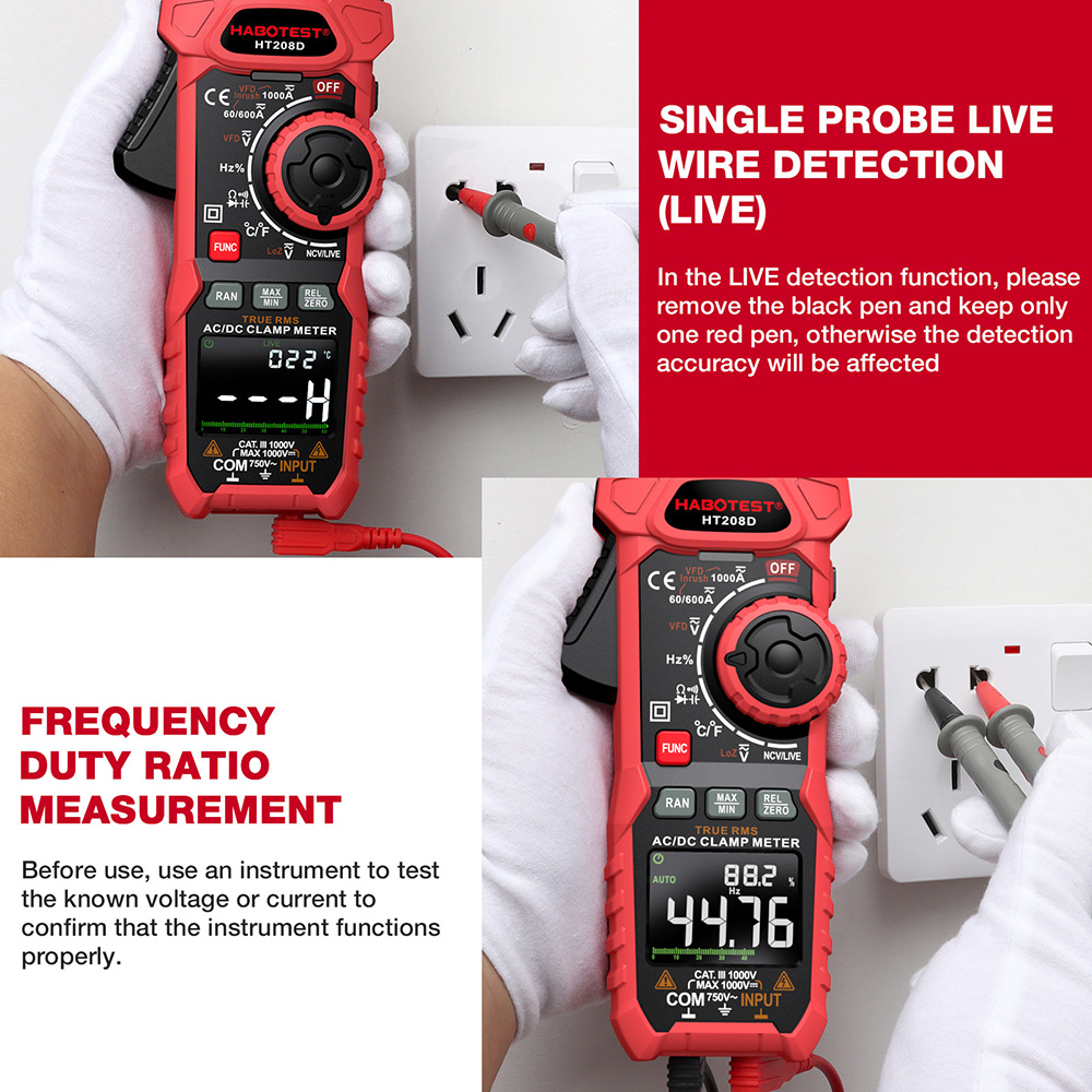 HABOTEST HT208D HT89 Test Pen Digital Clamp Meter Pro 1000A 1000V AC DC ...