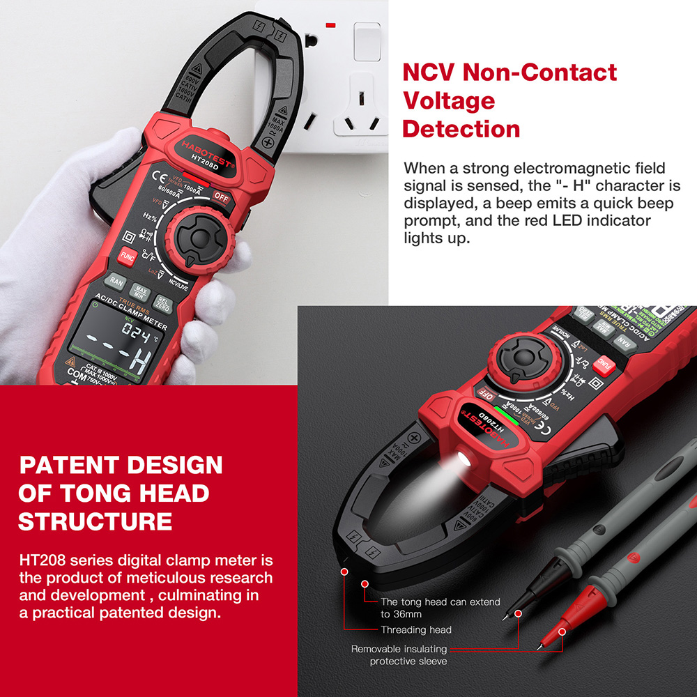 HABOTEST HT208D HT89 Test Pen Digital Clamp Meter Pro 1000A 1000V AC DC ...