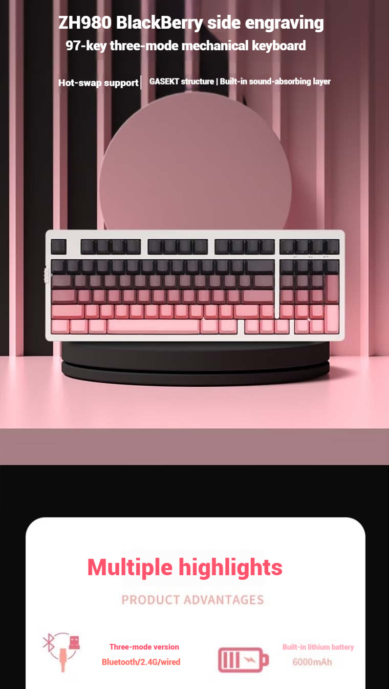 Zornher ZH980 blackberry side engraved mechanical keyboard Wired ...