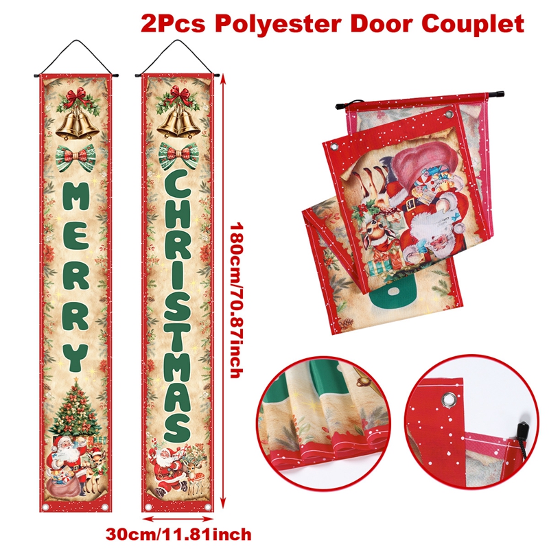 180*30cm Pink Santa Claus Christmas Door Banner Snowman Pattern Banner ...