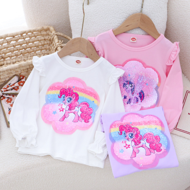 Girls Kids Tshirts Cotton Long Sleeve Tops Cute Pony Color Changing ...