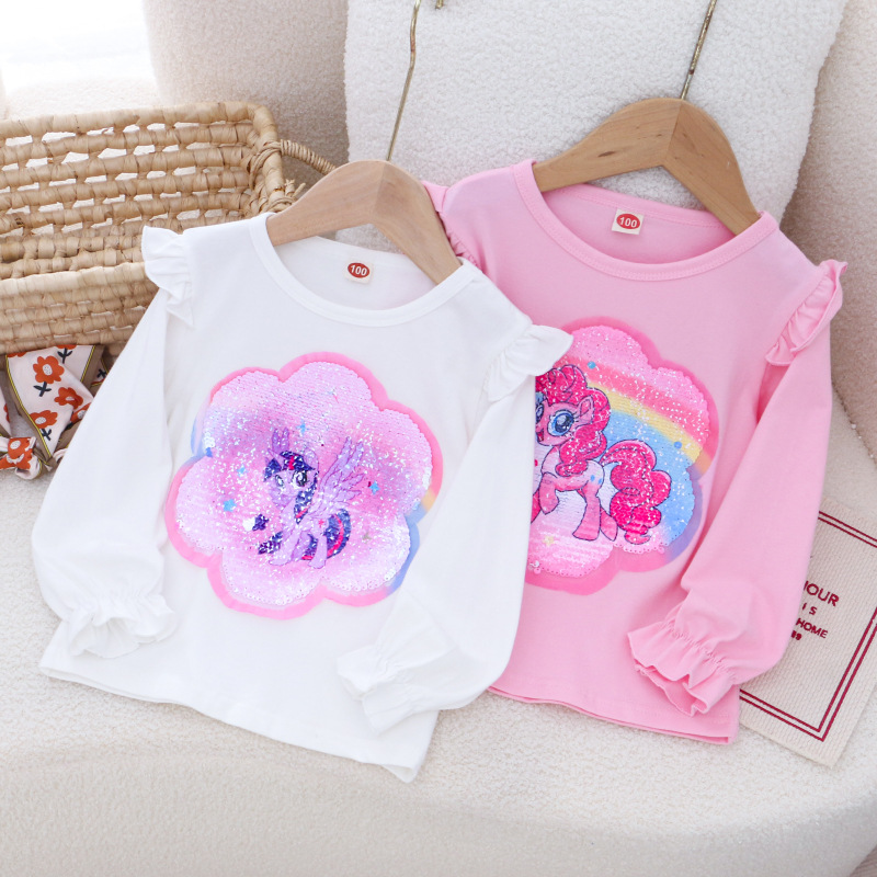 Girls Kids Tshirts Cotton Long Sleeve Tops Cute Pony Color Changing ...