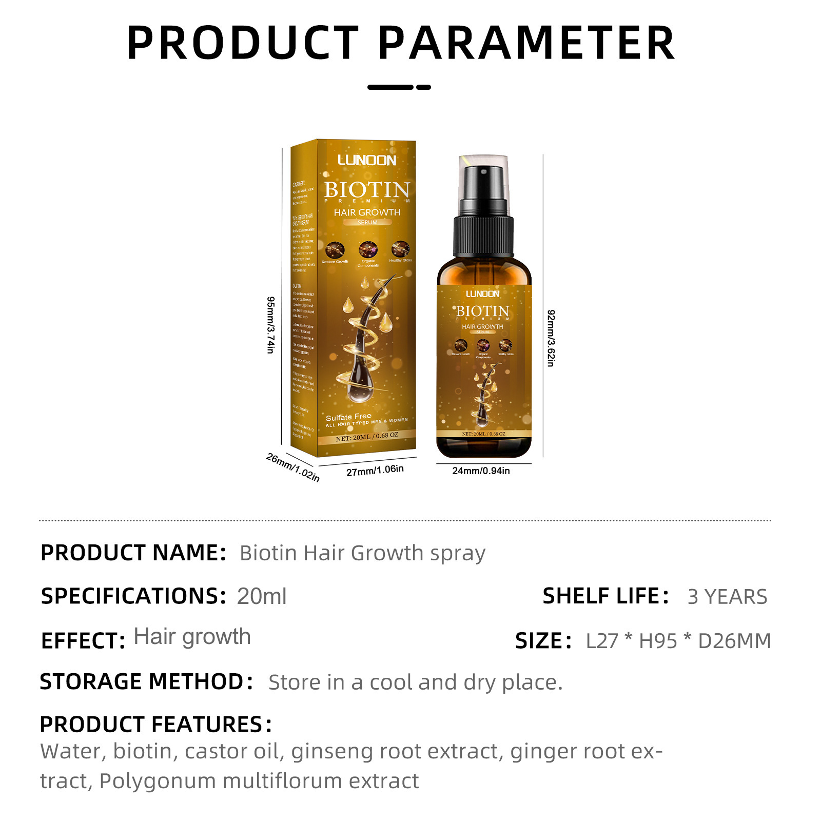 LUNOON hair care essential oil nutrition spray biotin nourishing hair ...