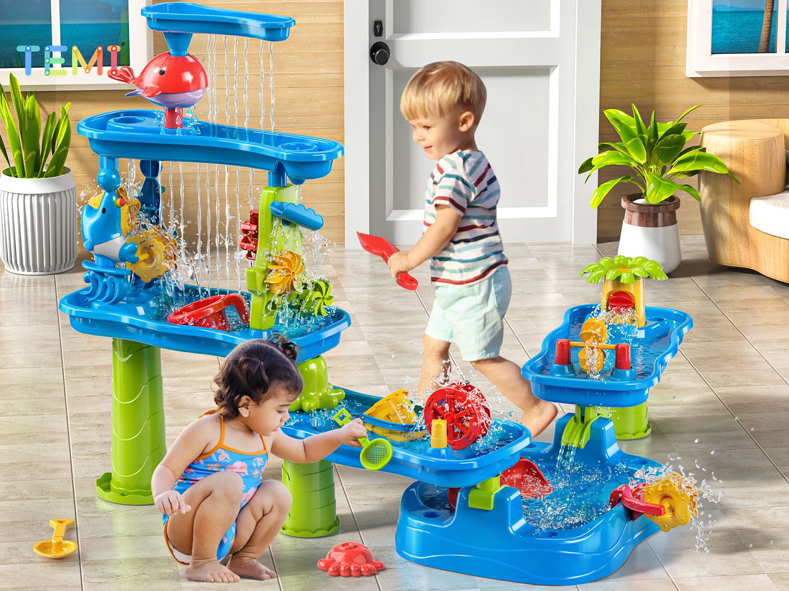 ⭐Shipment from Malaysia ⭐TEMI Water Table Toys Play Beach Set Sand Whee ...
