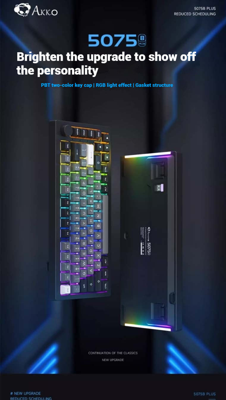 AKKO 5075B Plus three mode Mechanical keyboard ASA Black Silver Black Blue Hot Swappable RGB ...