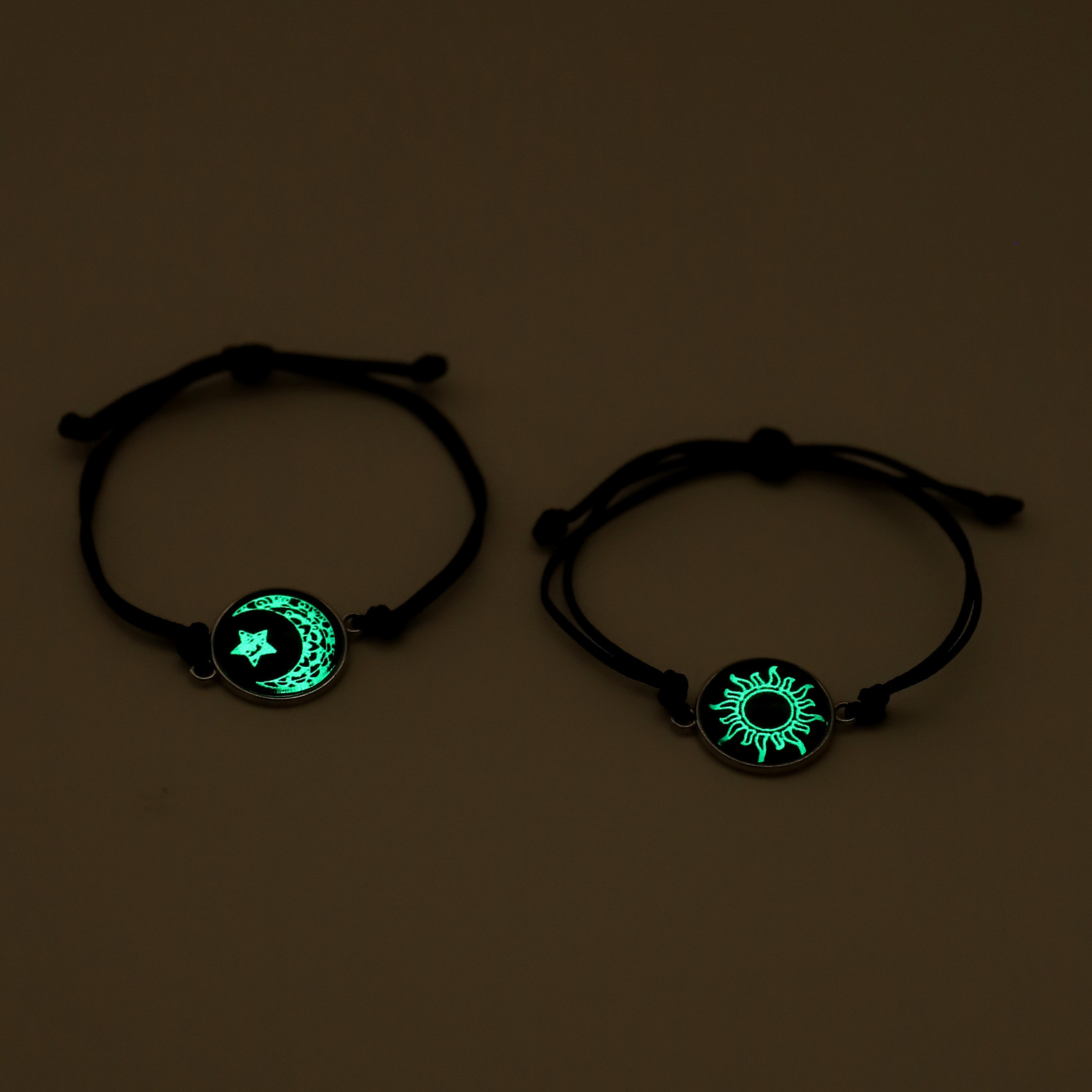 2Pcs/set Sun Moon Stainless Steel Luminous Time Gemstone Couple ...