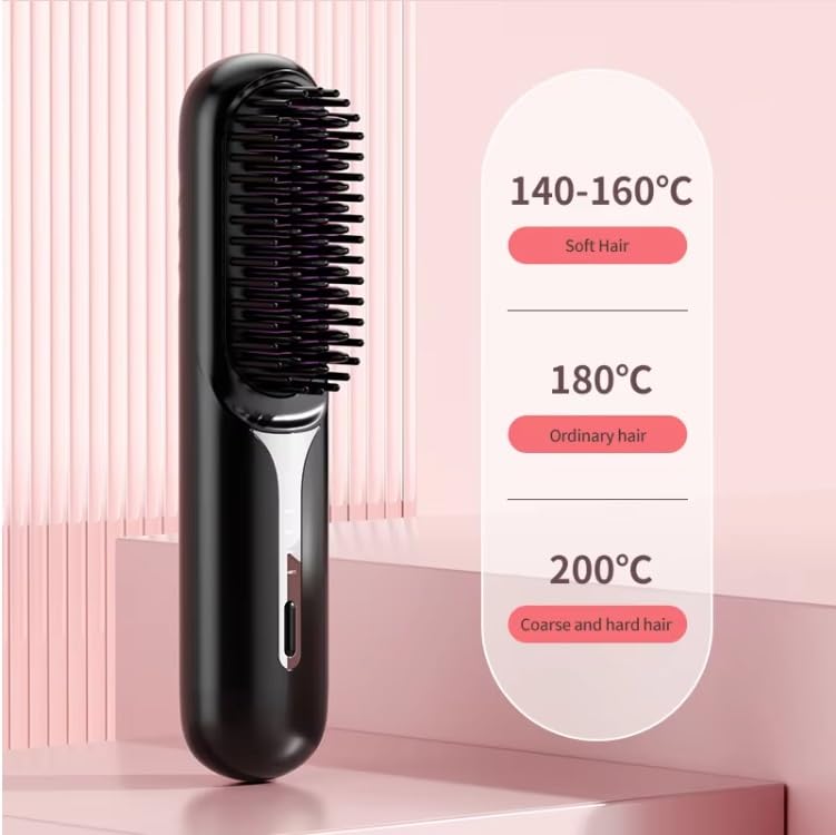 Mini Wireless Electric Hair Straightener Brush Hair Straightening Comb ...