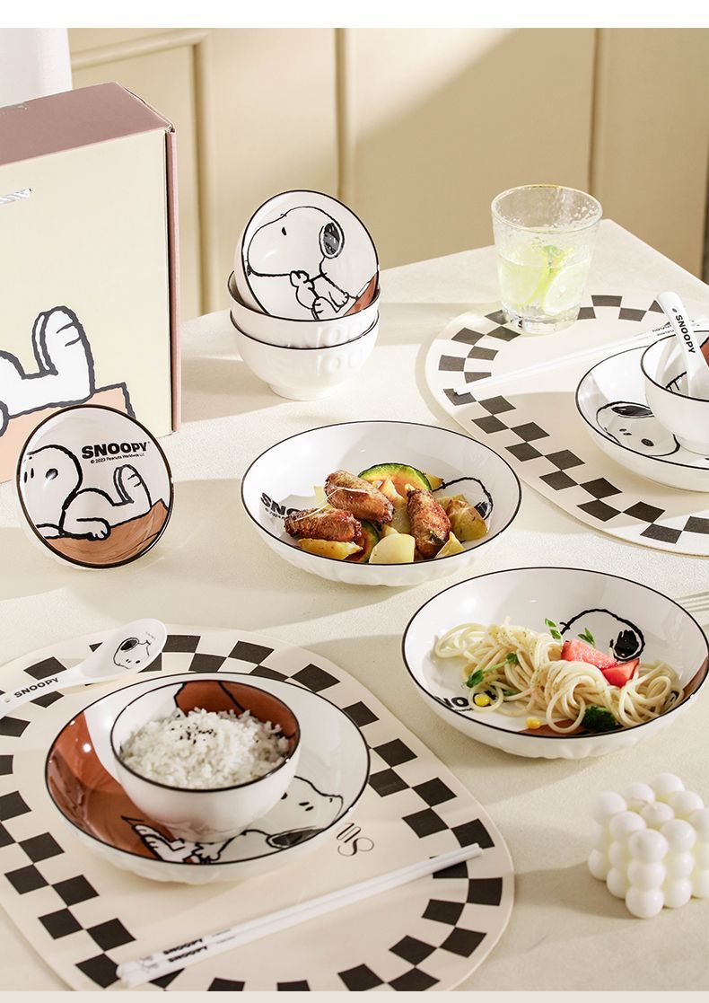 SNOOPY Plates and Bowls Set Dinnerware Gift Set Minimalist Rice Bowl ...
