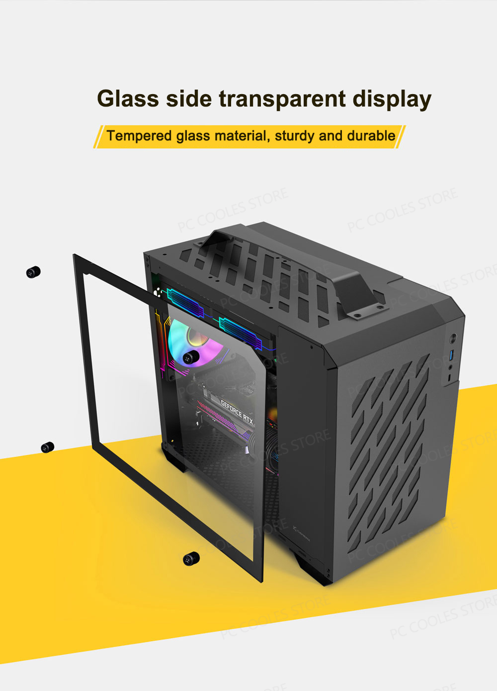 PowerTrain X200 MATX portable desktop computer glass side transparent ...