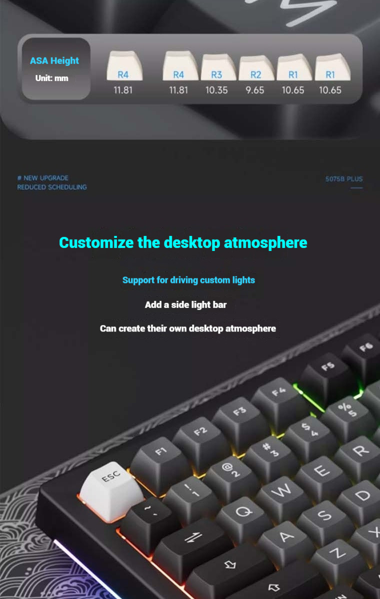 AKKO 5075B Plus three mode Mechanical keyboard ASA Black Silver Black Blue Hot Swappable RGB ...