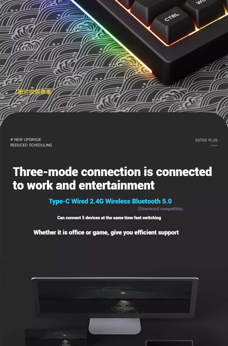 AKKO 5075B Plus three mode Mechanical keyboard ASA Black Silver Black Blue Hot Swappable RGB ...