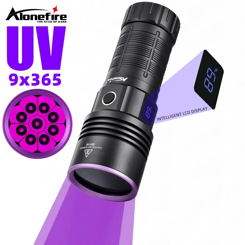 Alonefire SV119 180W LCD High power 9x365nm UV LED Flashlight Charging ...