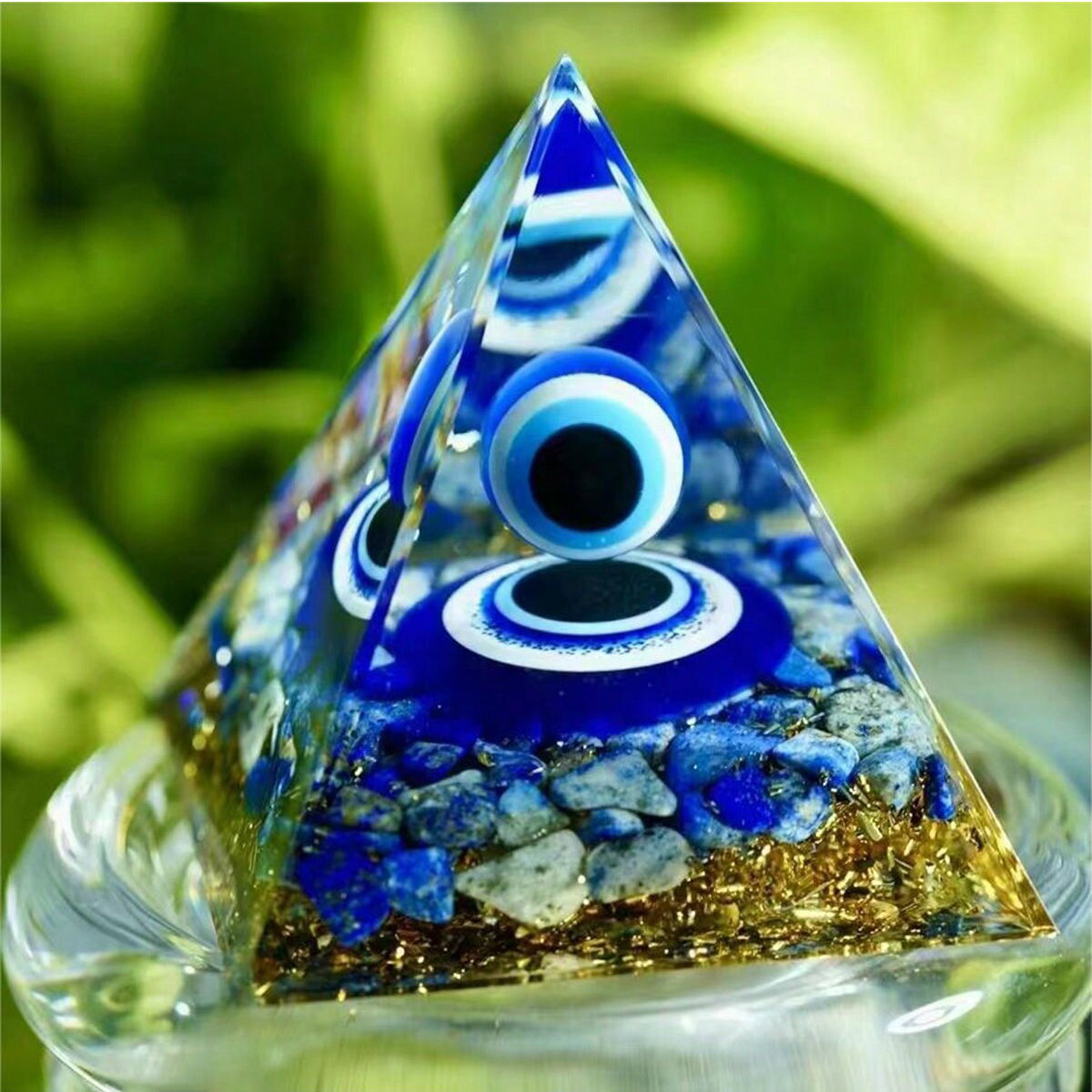 6cm Resin Pyramid Orgonite Demon's Eye Ball & Lapis Lazuli Stone ...