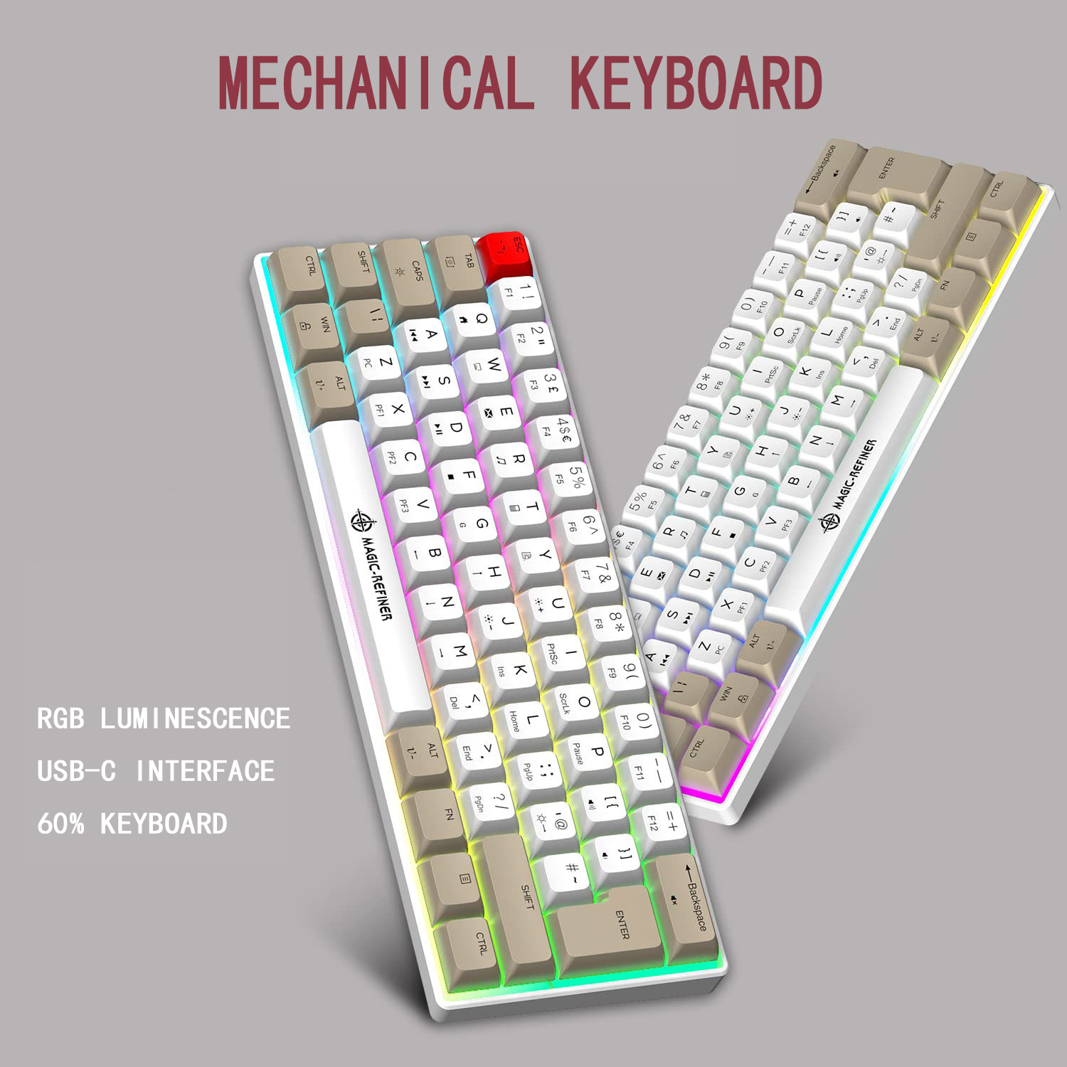 60% wired mechanical gaming keyboard with multiple RGB lights, fully ...