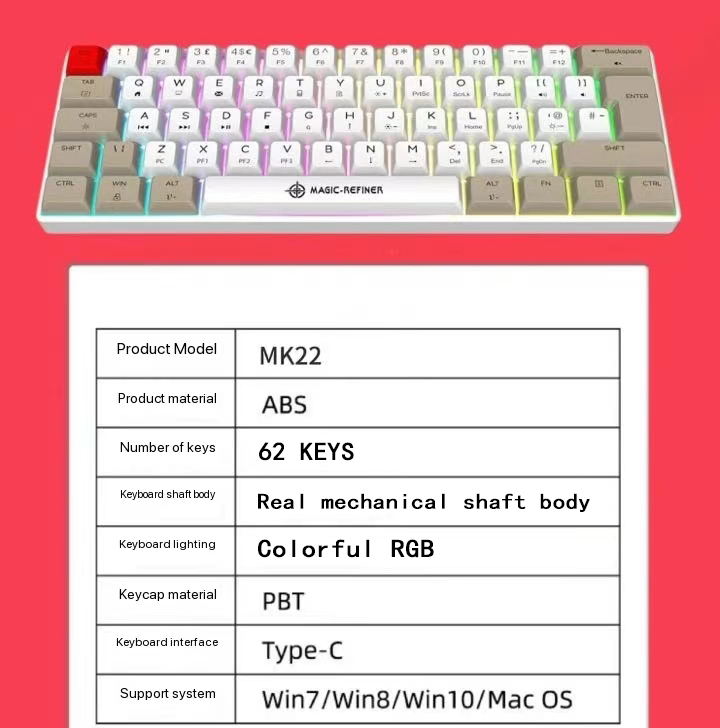 60% wired mechanical gaming keyboard with multiple RGB lights, fully ...