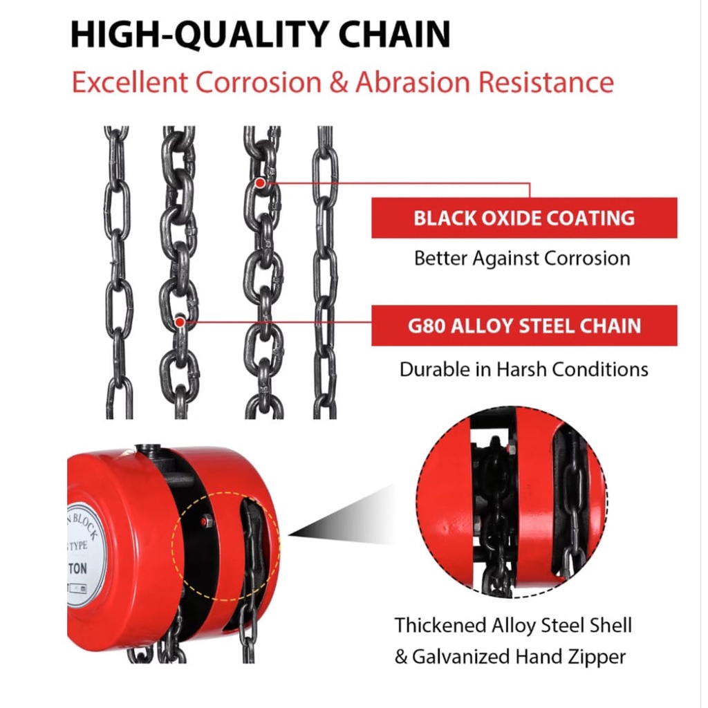 1 Ton Heavy Duty Chain Block Lifting 3 Meter HS-type Chain Hoist Rantai ...