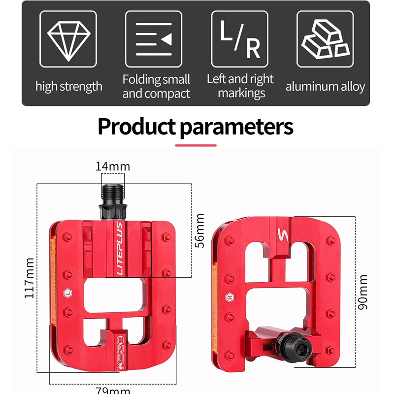 Liteplus Bicycle Foldable Pedals with Aluminum Non-Slip Cycling Pedals Quick Folding Bike Pedals ...