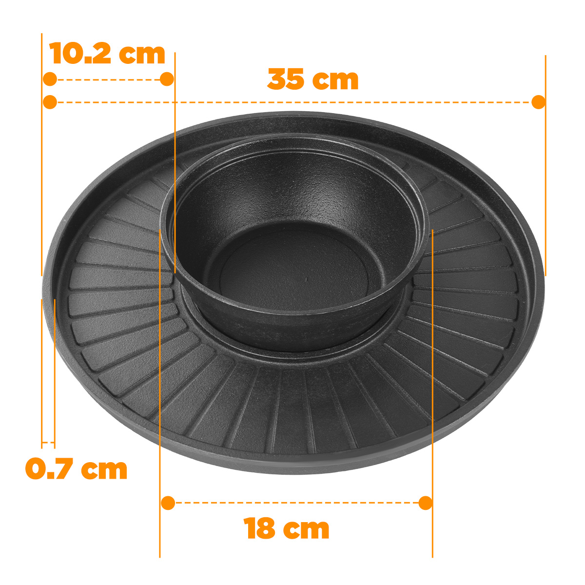 35cm 2-IN-1 BBQ PLATE AND BOWL CAST IRON /steamboat / grill pan Korean ...