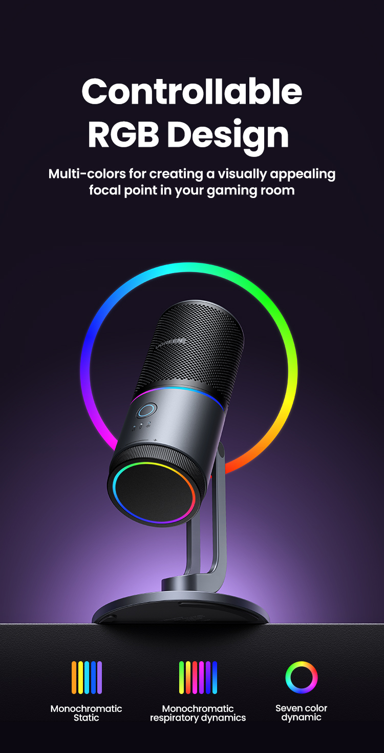UGREEN USB Microphone 7 Modes RGB Lights 180° Vertical adjustment Real ...
