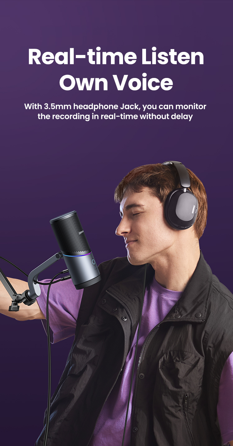 UGREEN USB Microphone 7 Modes RGB Lights 180° Vertical adjustment Real ...