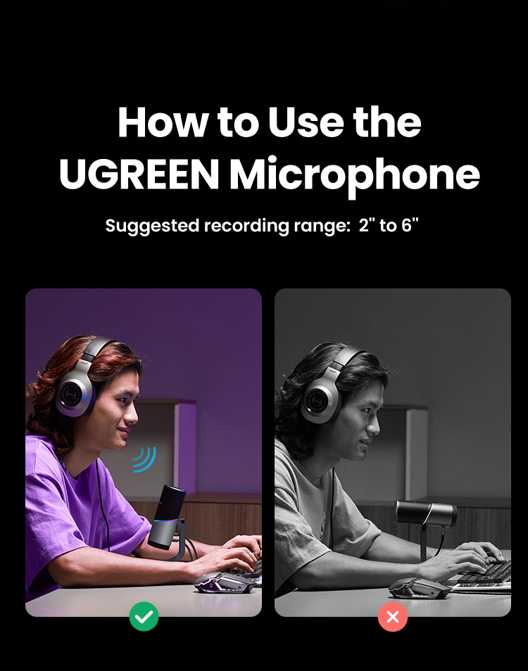 UGREEN USB Microphone 7 Modes RGB Lights 180° Vertical adjustment Real ...