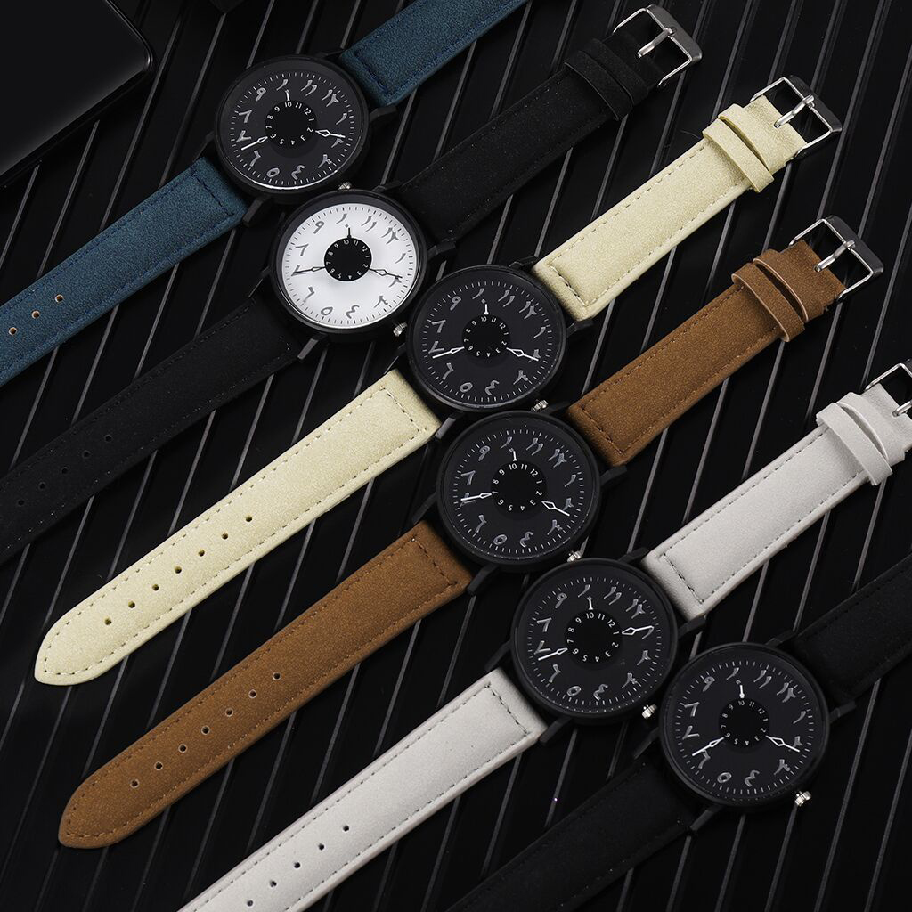 Men Watches Casual Women Matte Leather Rotation Dial Quartz Watch ...