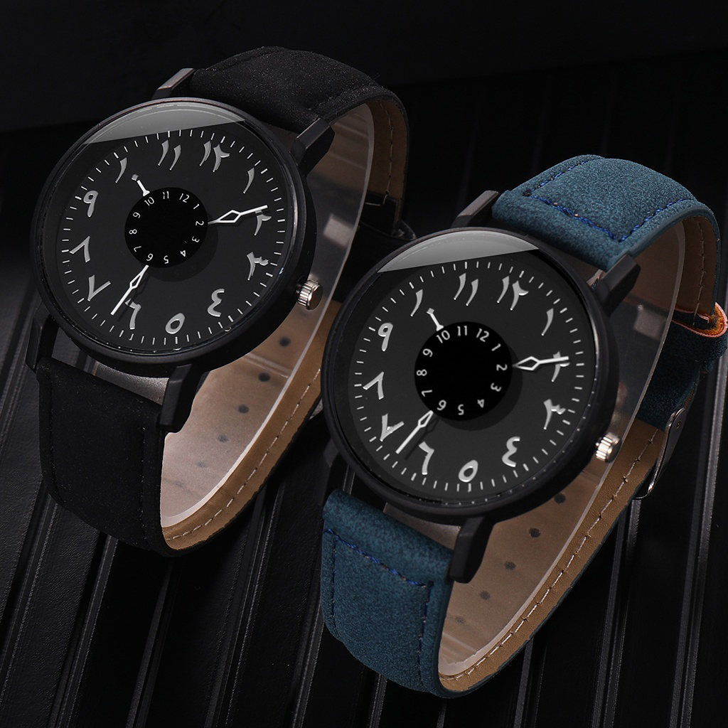 Men Watches Casual Women Matte Leather Rotation Dial Quartz Watch ...