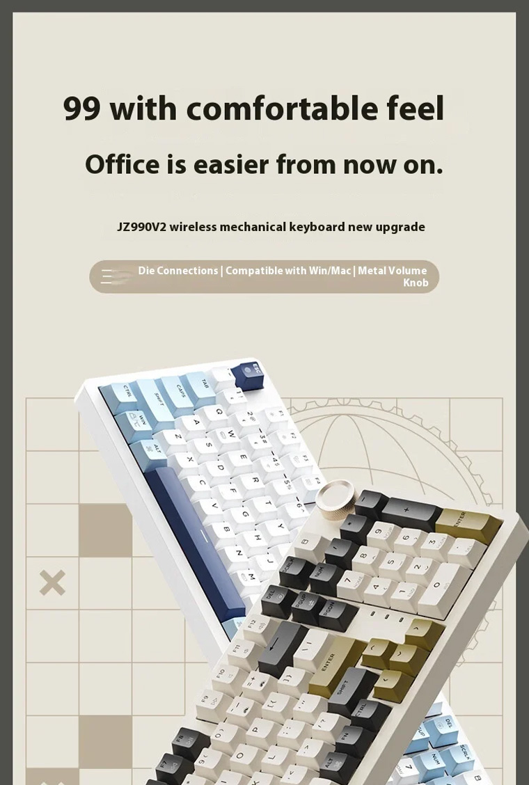 Jingzao JZ990 V2 three mode customized mechanical keyboard, GasketPro structure, hot plug, with ...