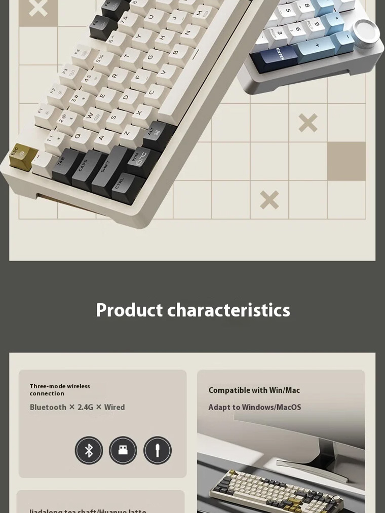 Jingzao JZ990 V2 three mode customized mechanical keyboard, GasketPro structure, hot plug, with ...