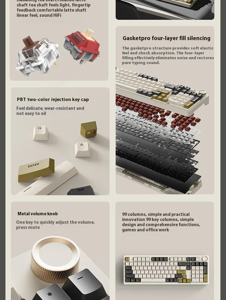 Jingzao JZ990 V2 three mode customized mechanical keyboard, GasketPro structure, hot plug, with ...