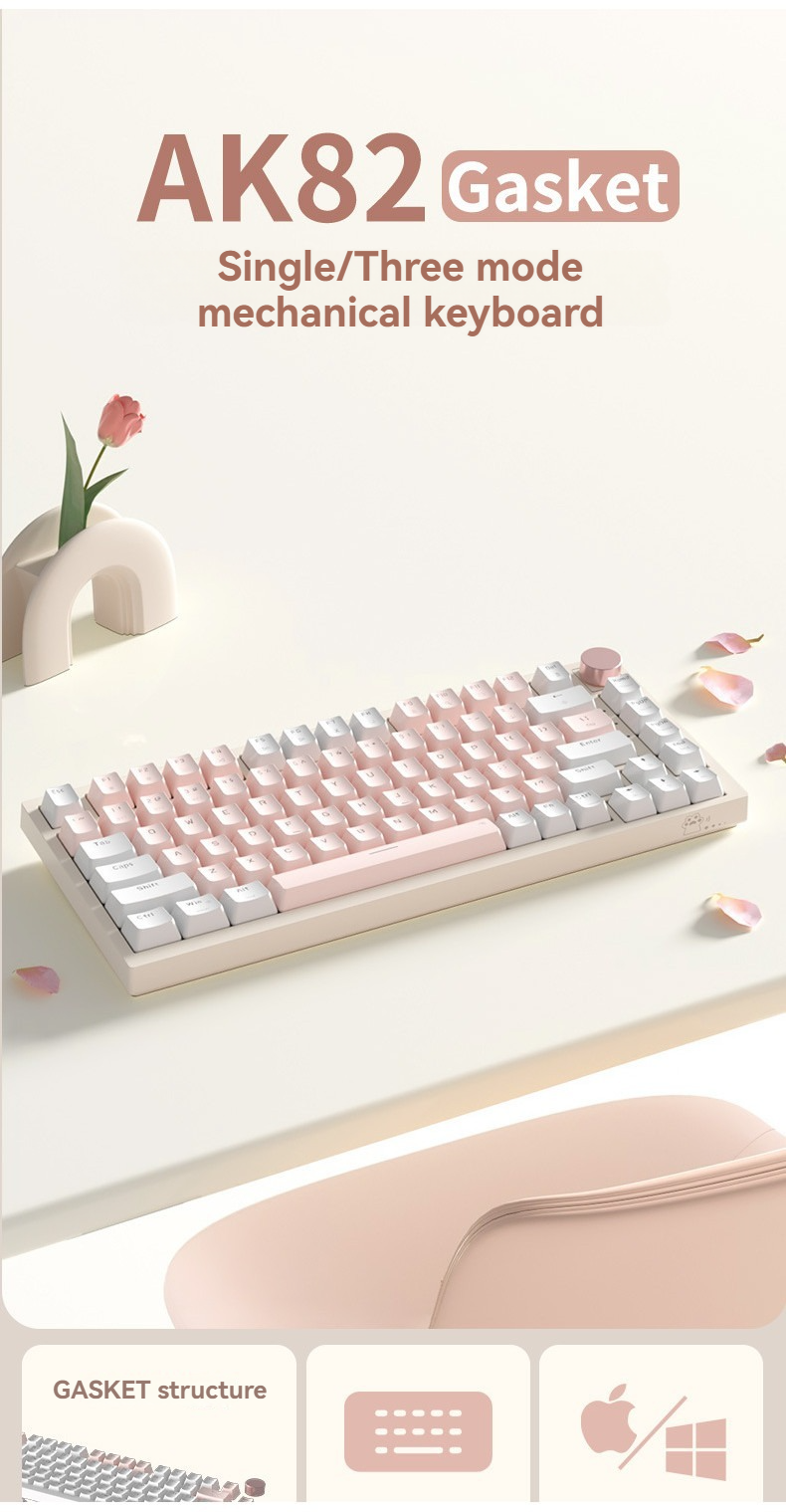 【Fast delivery】🌸Tulip AK82 Mechanical Keyboard Wireless Bluetooth Cute ...