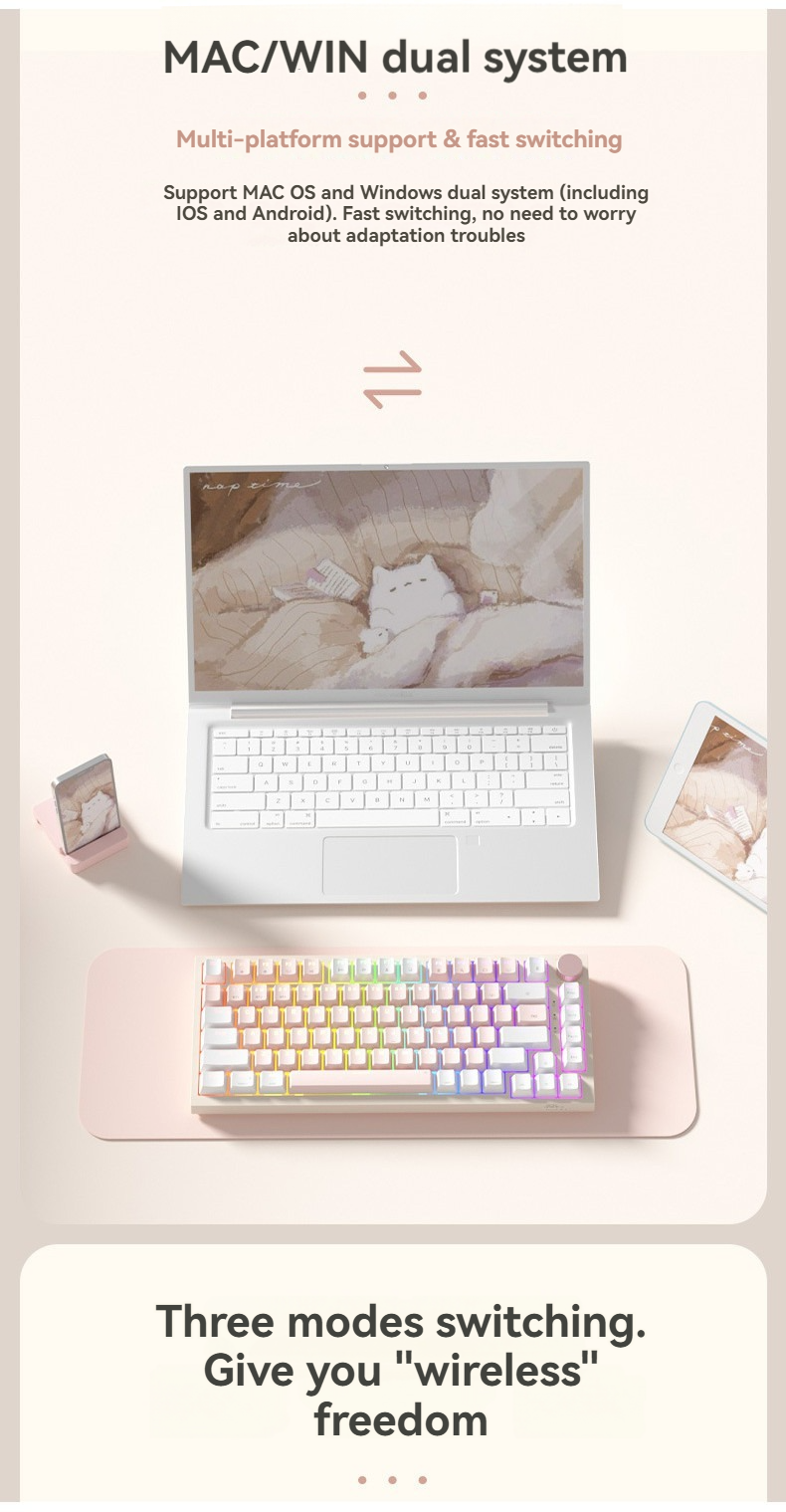 【Fast delivery】🌸Tulip AK82 Mechanical Keyboard Wireless Bluetooth Cute ...