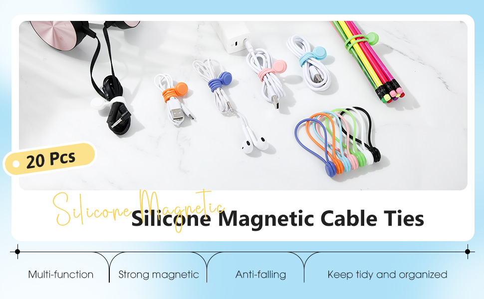 Reusable Silicone Cable Ties Twist Tie with Magnet Cable Organizer Cord ...