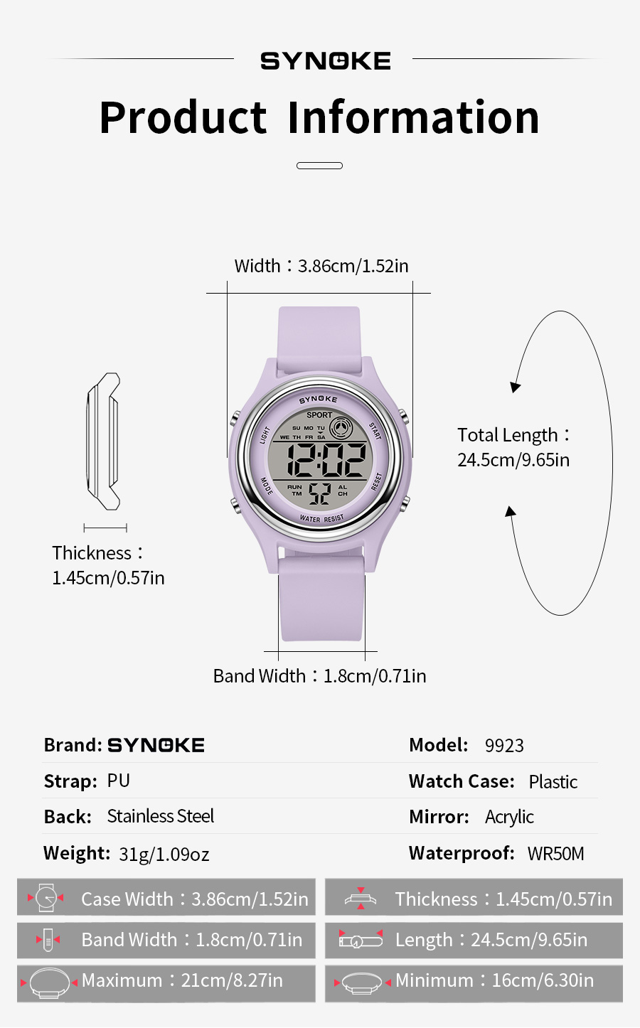 SYNOKE Women's Watch Original Sports Waterproof Digital Girl Watch ...