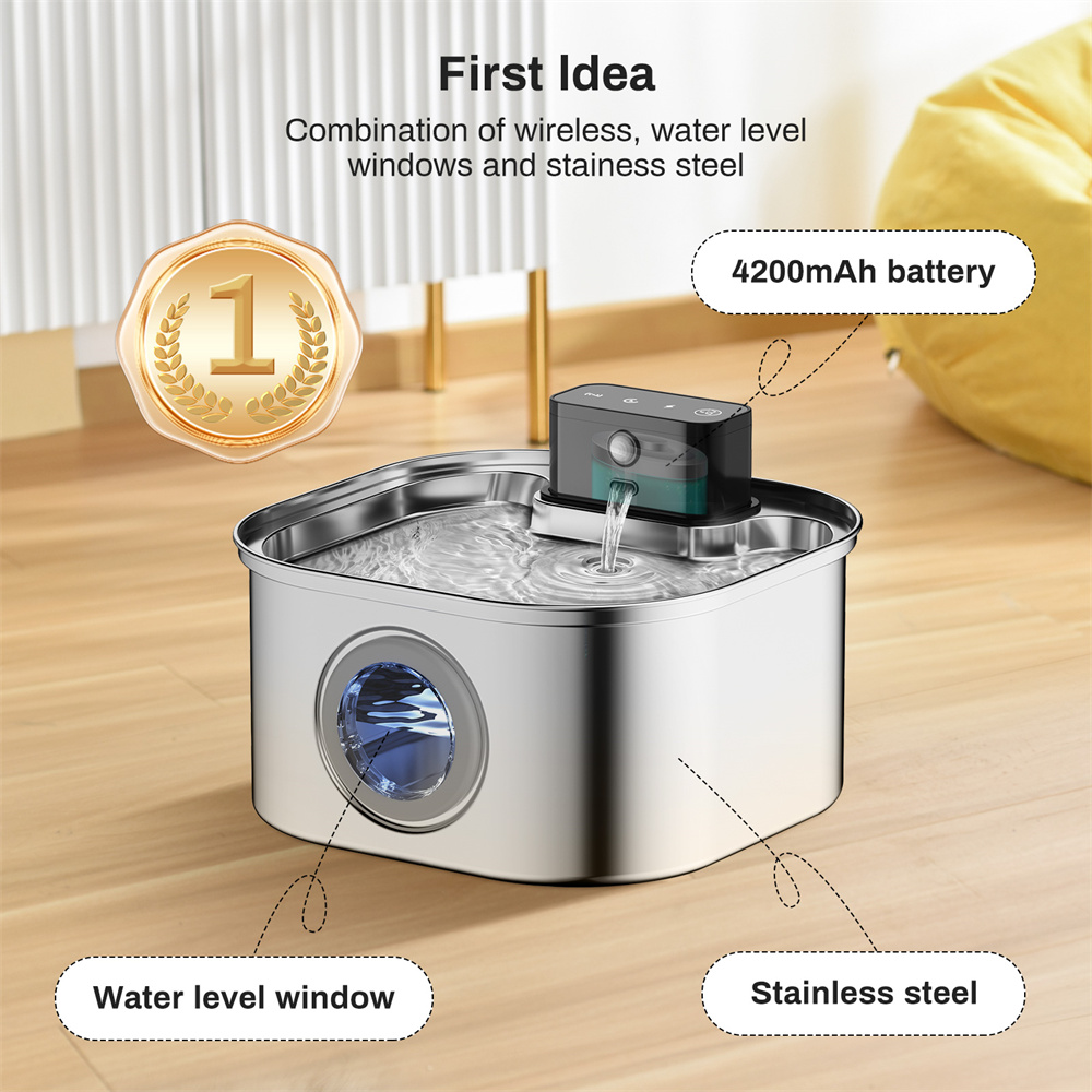 3.2L/108oz Wireless Charging Sensor Cat Water Feeder Stainless Steel ...